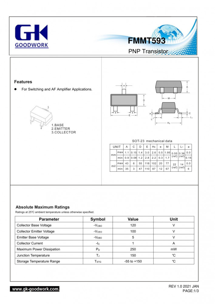 FMMT593 technical document page 1