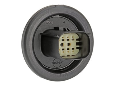 MXP120 Sealed Receptacle, 4 Circuit, Black Housing with Long Shroud (T3-V2-S3 with Backshell, T3-V2-S2 without Backshell), Key C, Dark Gray Insert