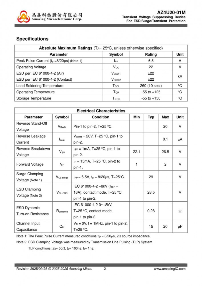 AZ4U20-01M datasheet page 2