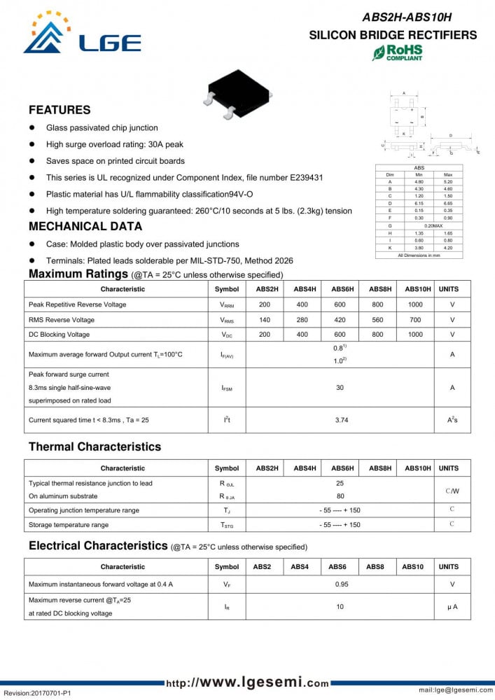LGE ABS6H datasheet page 1