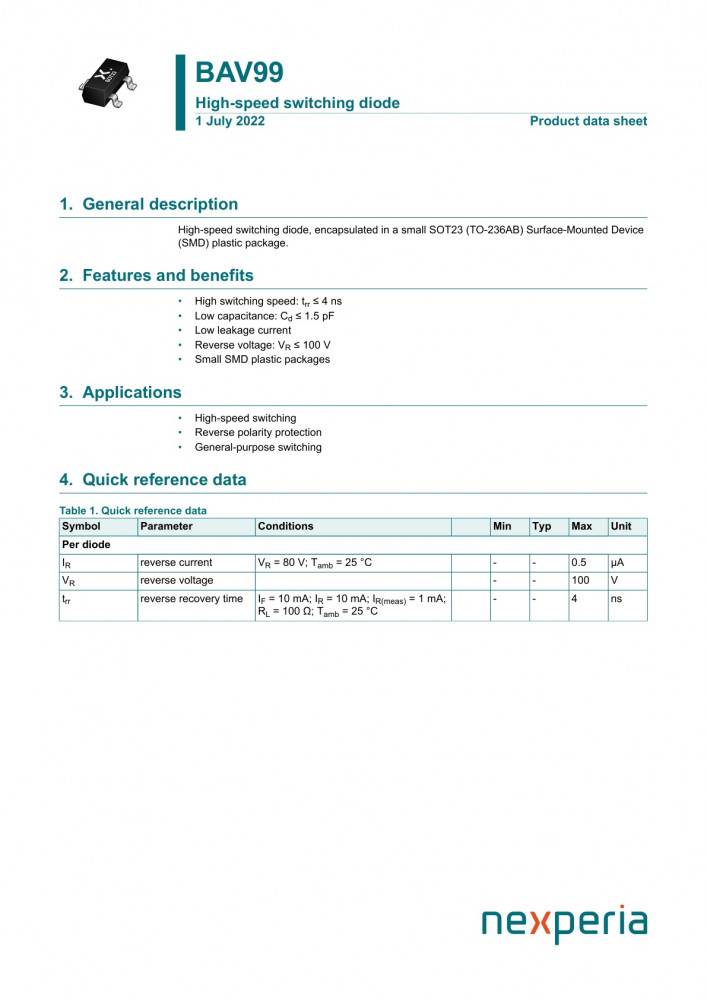 BAV99 datasheet page 1