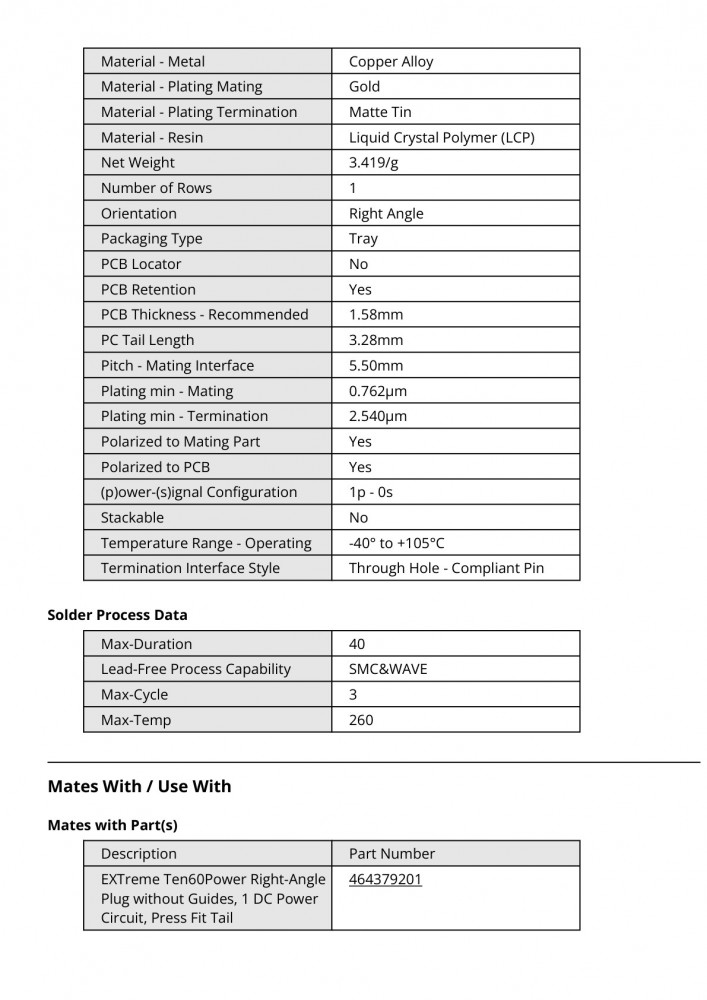 Technical document page 3 for MOLEX 464369201