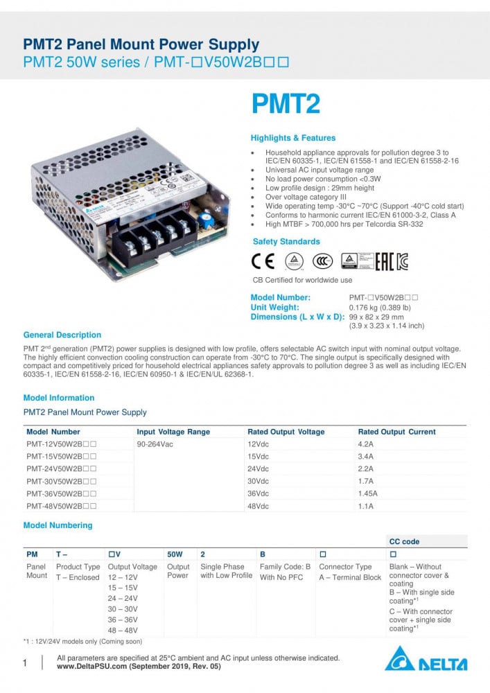 PMT2 datasheet page 1