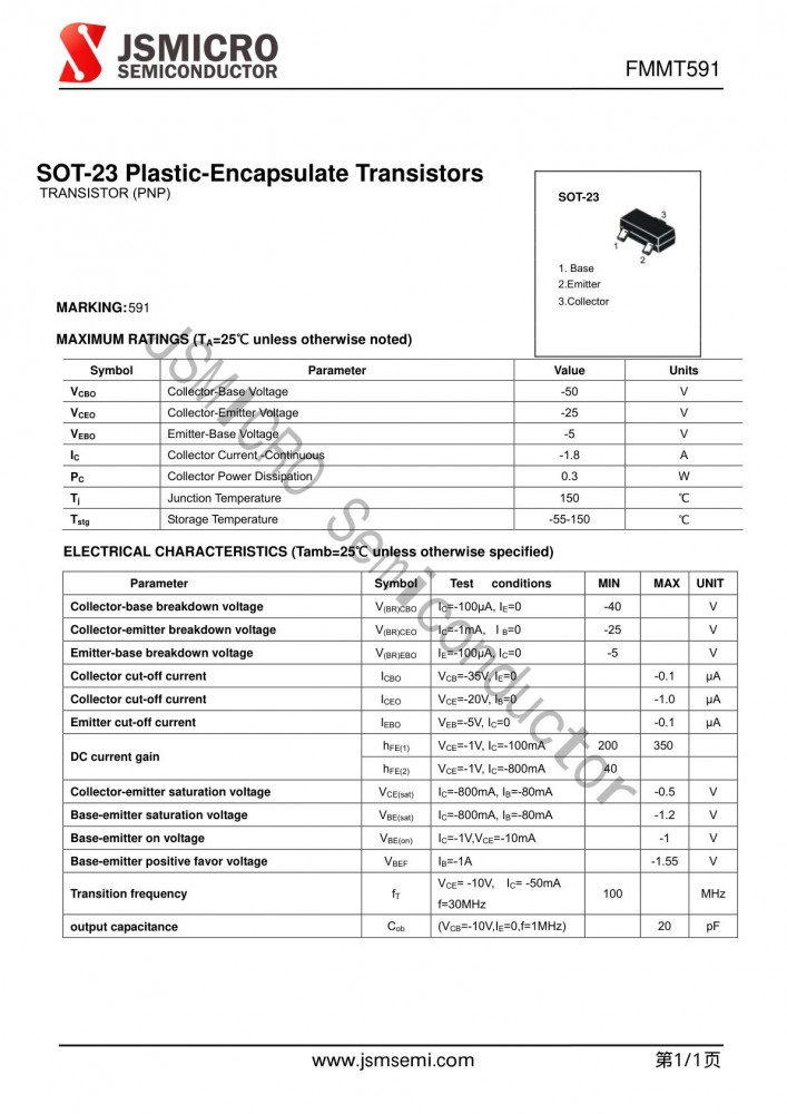 FMMT591-JSM technical document page