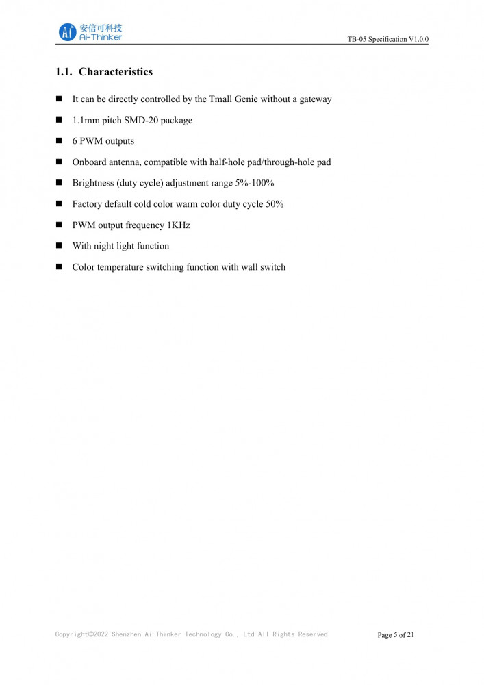 TB-05 main parameters