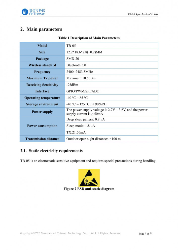 TB-05 electrical characteristics