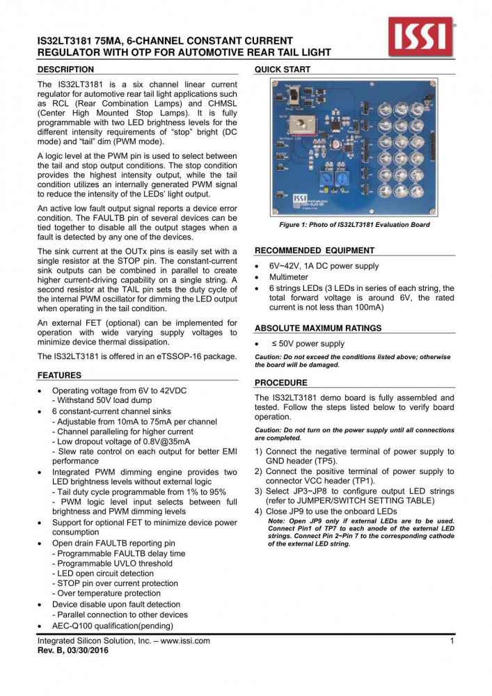 IS32LT3181 document page 1