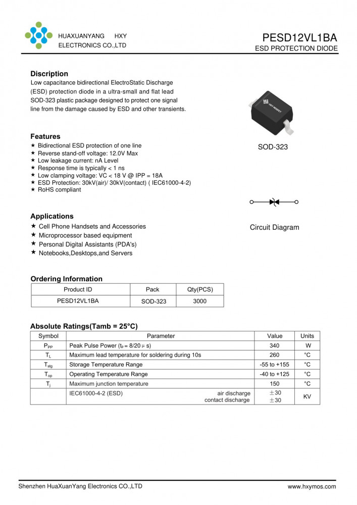 PESD12VL1BA-HXY technical document page 1