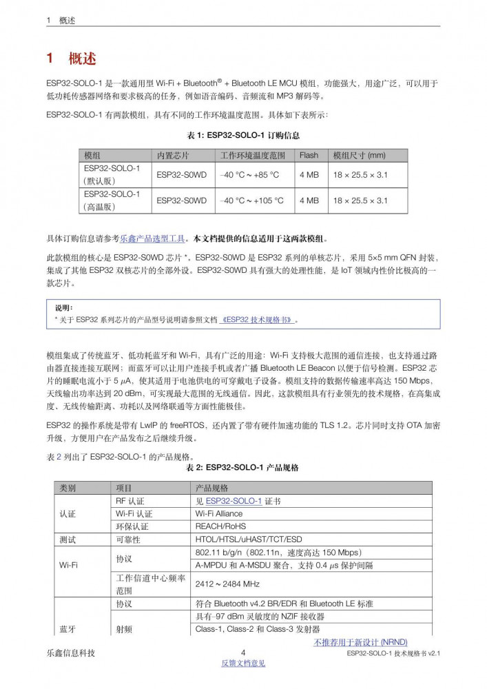 ESP32-SOLO-1 datasheet page 5