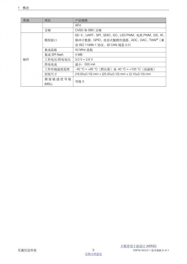 ESP32-SOLO-1 datasheet page 6