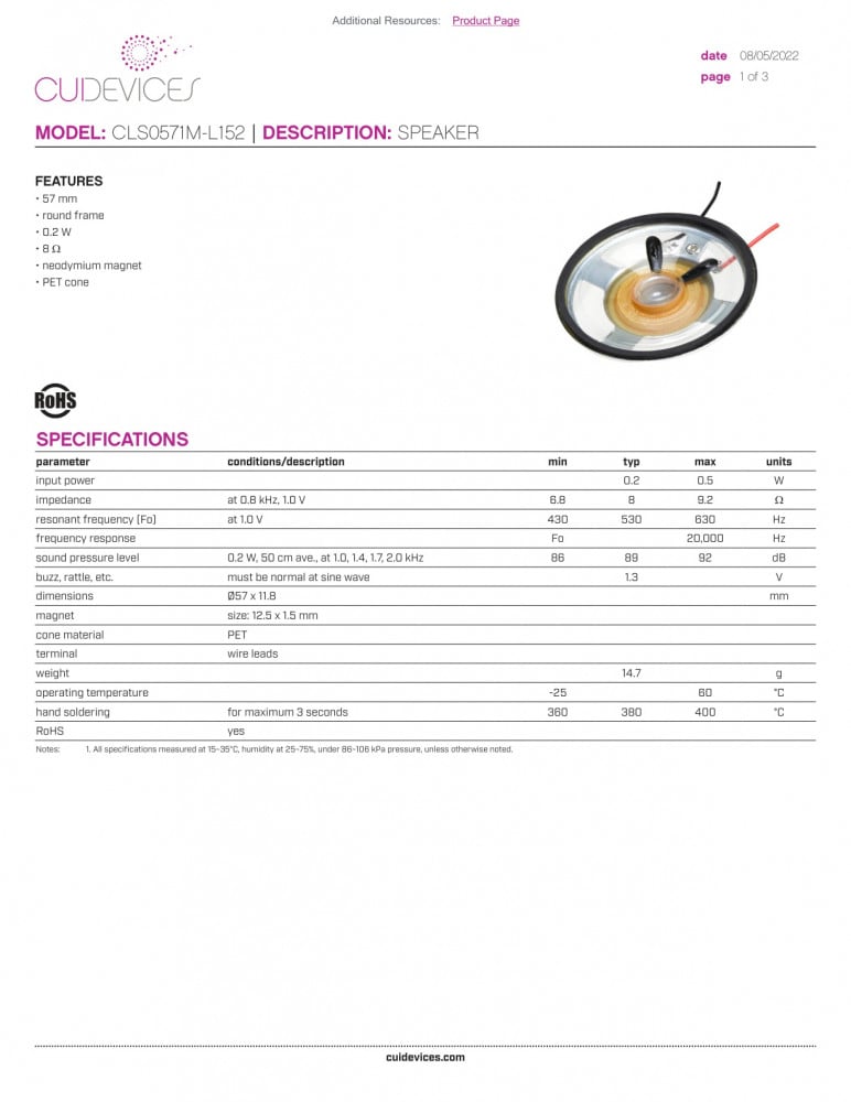 CLS0571M-L152 datasheet page 1