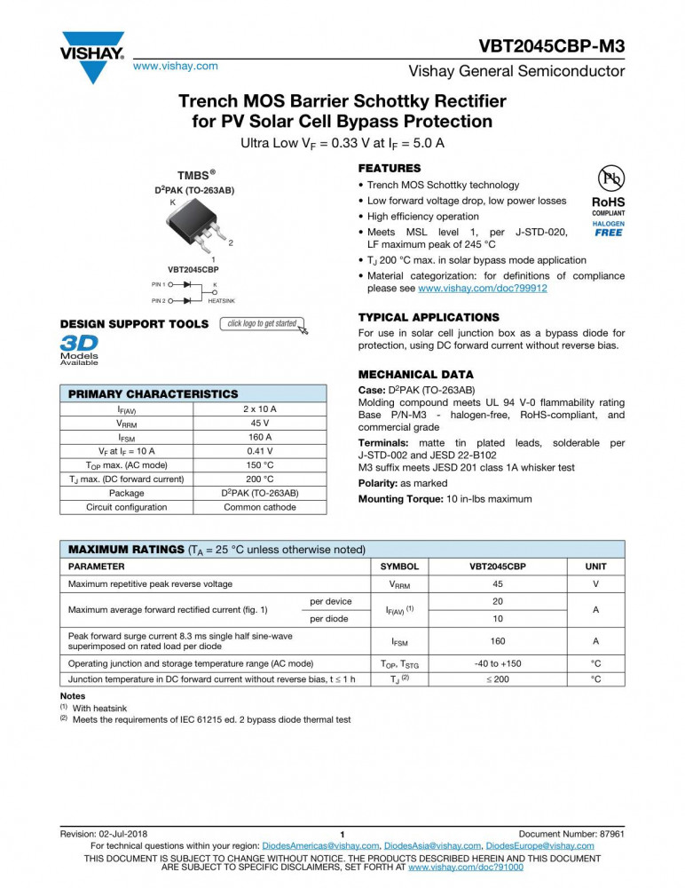 VBT2045CBP-M3 datasheet page 1