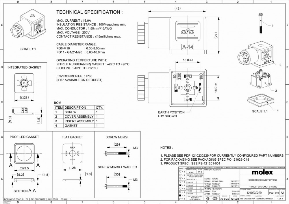 C18 Series assembly options technical drawing, page 1