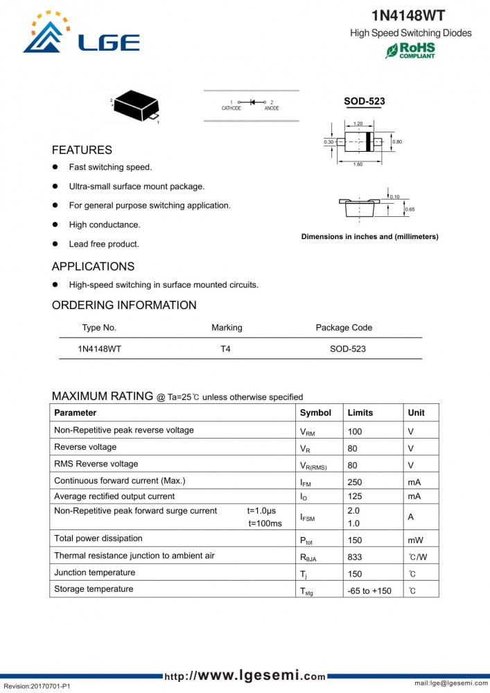 1N4148WT datasheet page 1