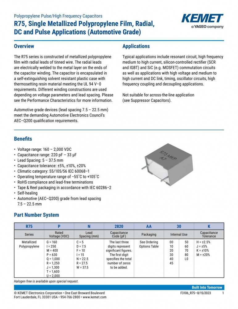 KEMET R75 datasheet page 1