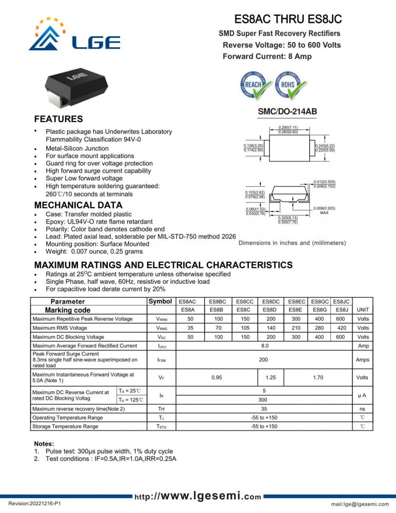 LGE ES8G datasheet page 1