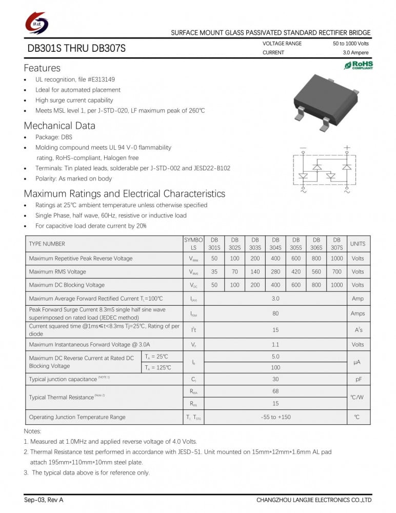 DB307S datasheet page 1