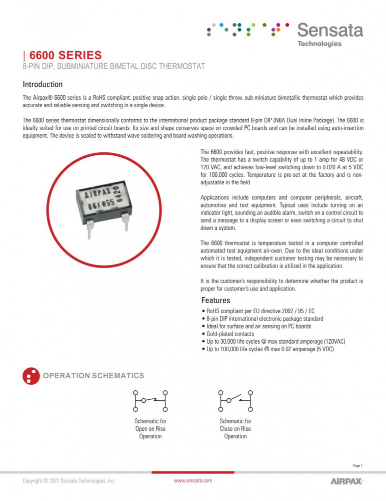 Sensata 6600 Series documentation page 1