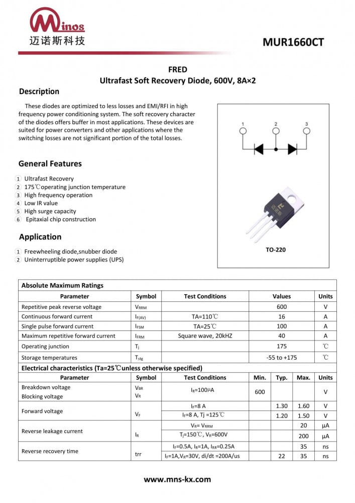 MUR1660CT-MNS datasheet page 1