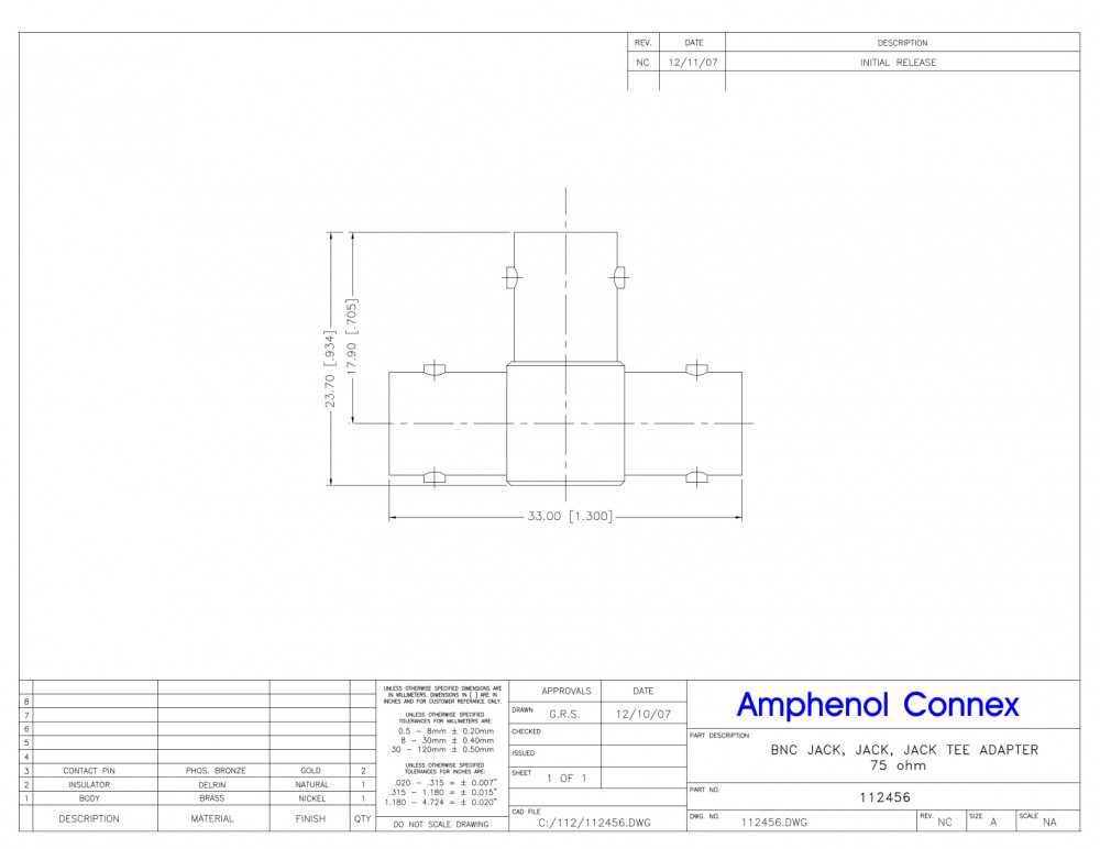 Amphenol 112456 mechanical drawing