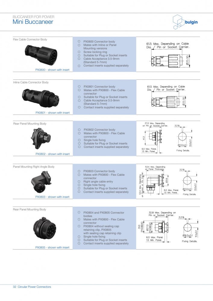 Bulgin PX0805 technical document page 2