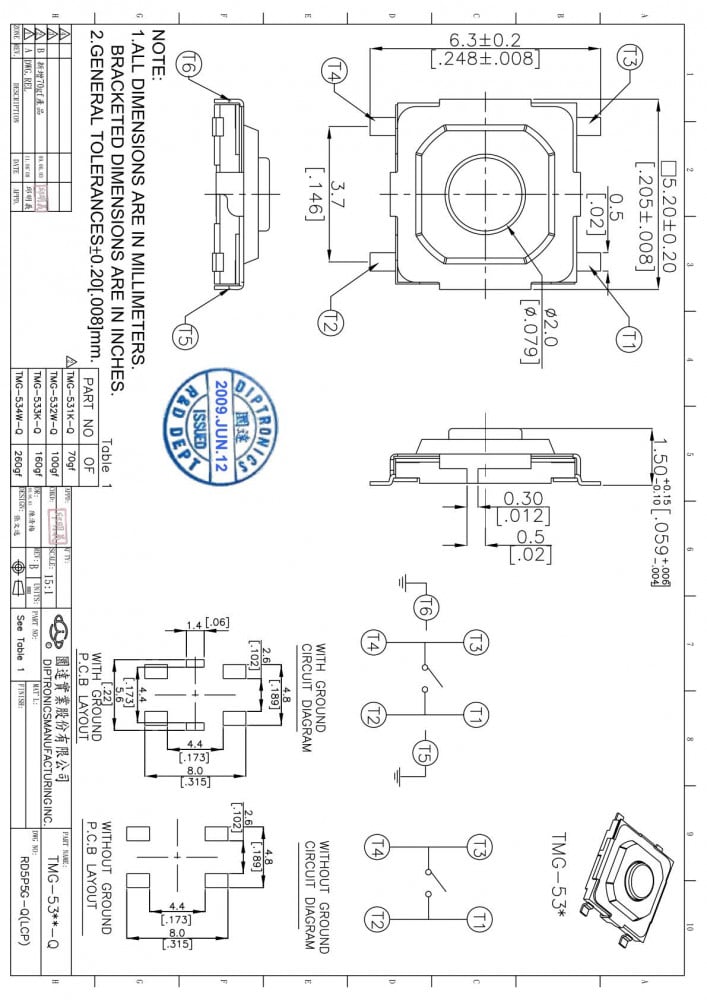 TMG-532-Q-T/R specification page 1