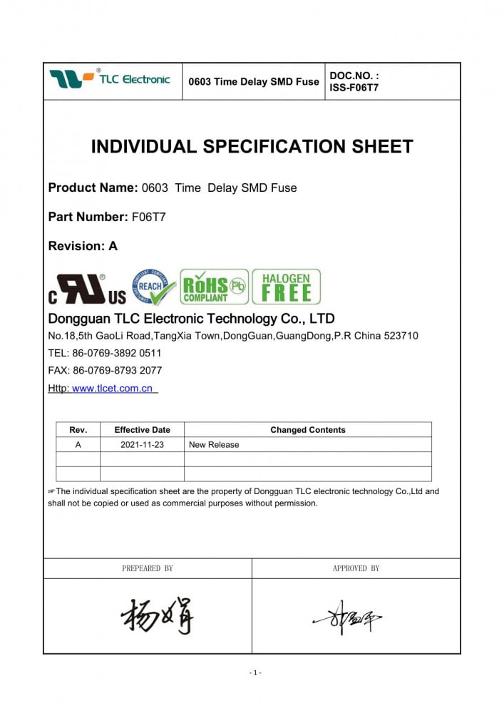 F06T7 datasheet page 1