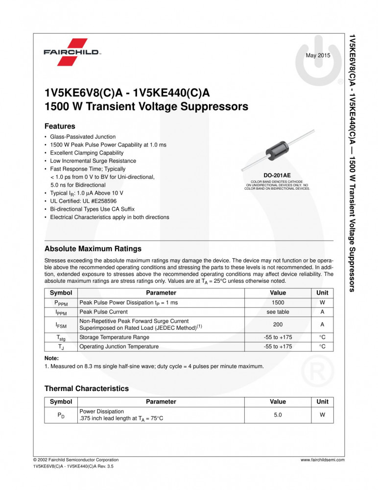 1V5KE family datasheet page 1