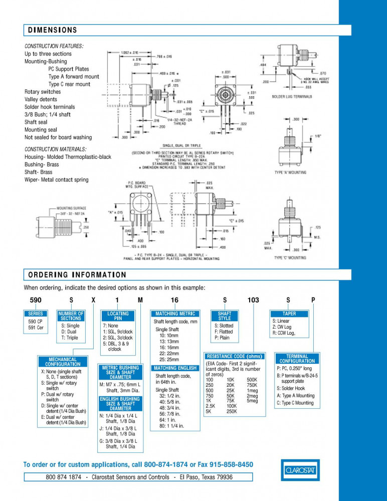 Honeywell 590 and 591 potentiometer technical document page 2