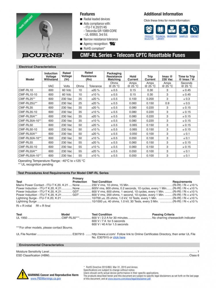 Bourns CMF-RL series document page 1