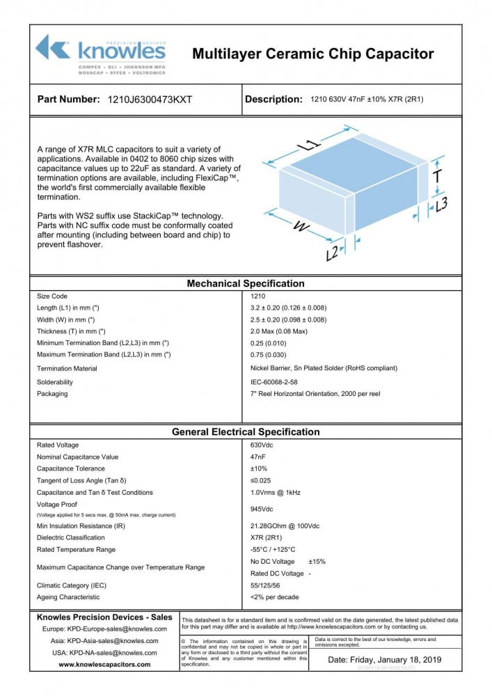 Knowles 1210J6300473KXT datasheet page 1
