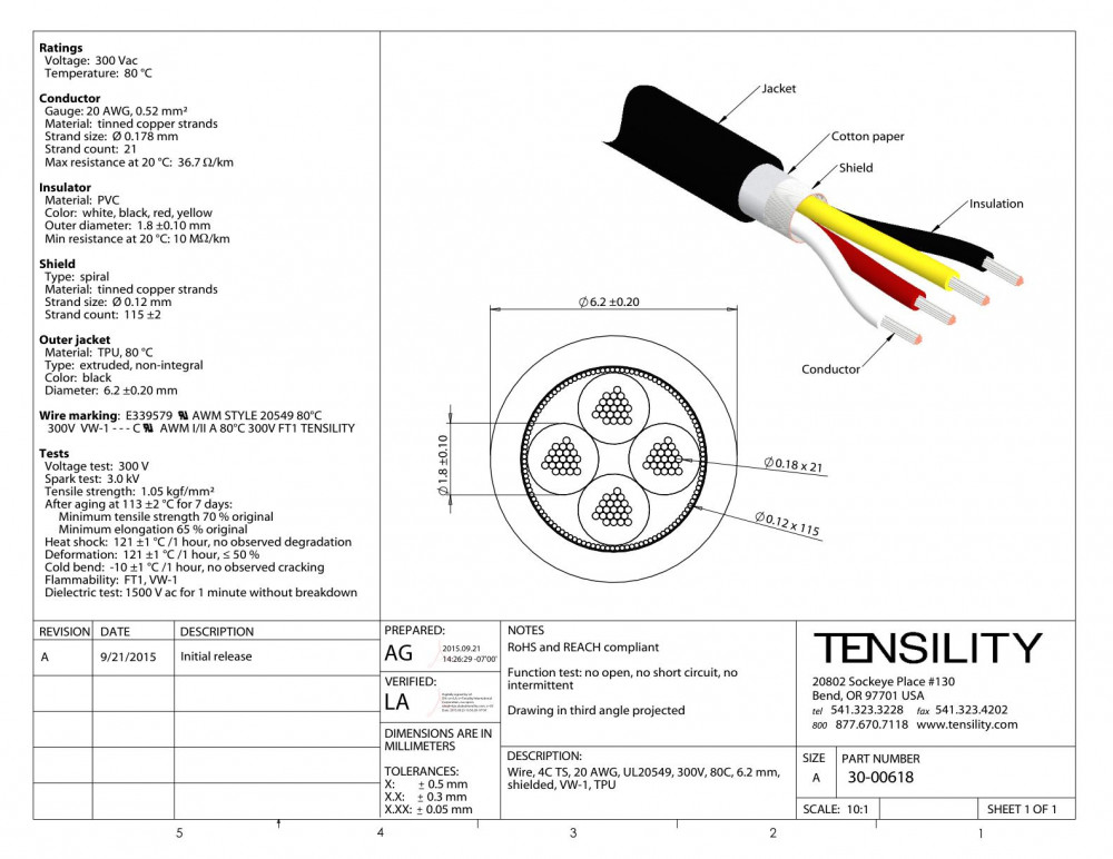 Tensility 30-00618 cable specification and drawing