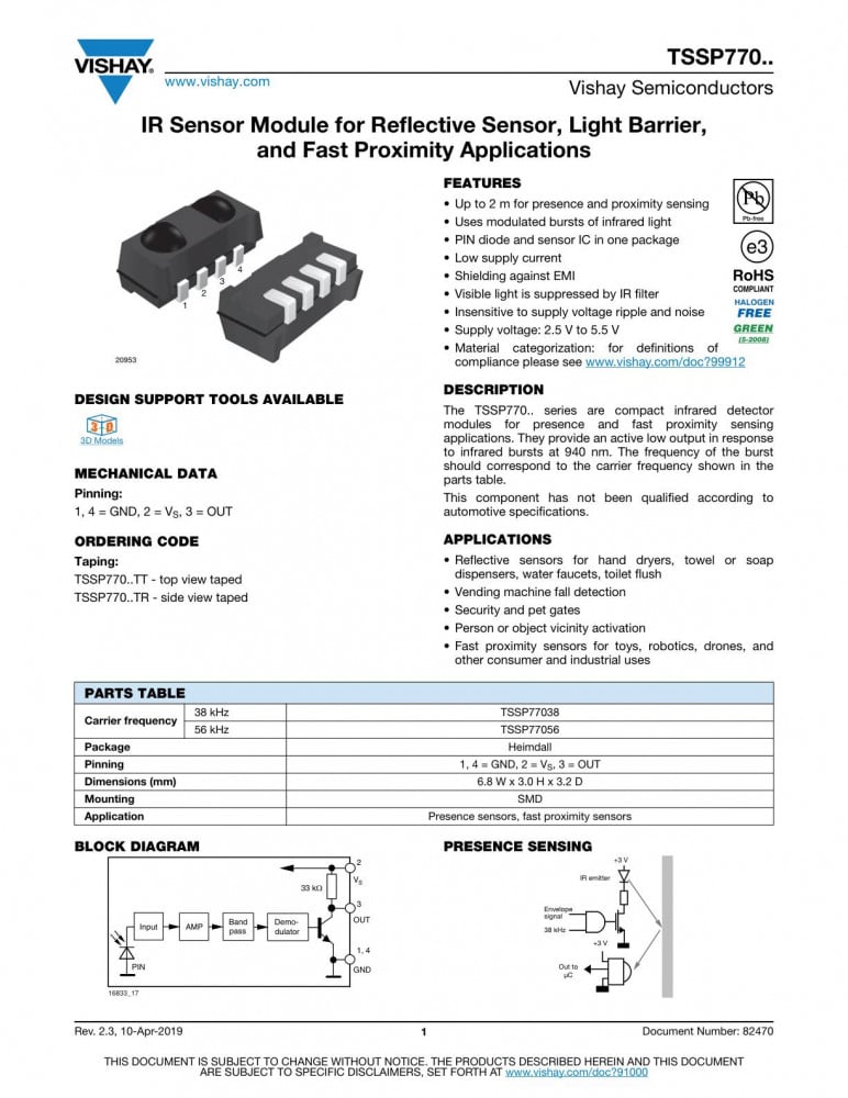 TSSP77038TR datasheet page 1