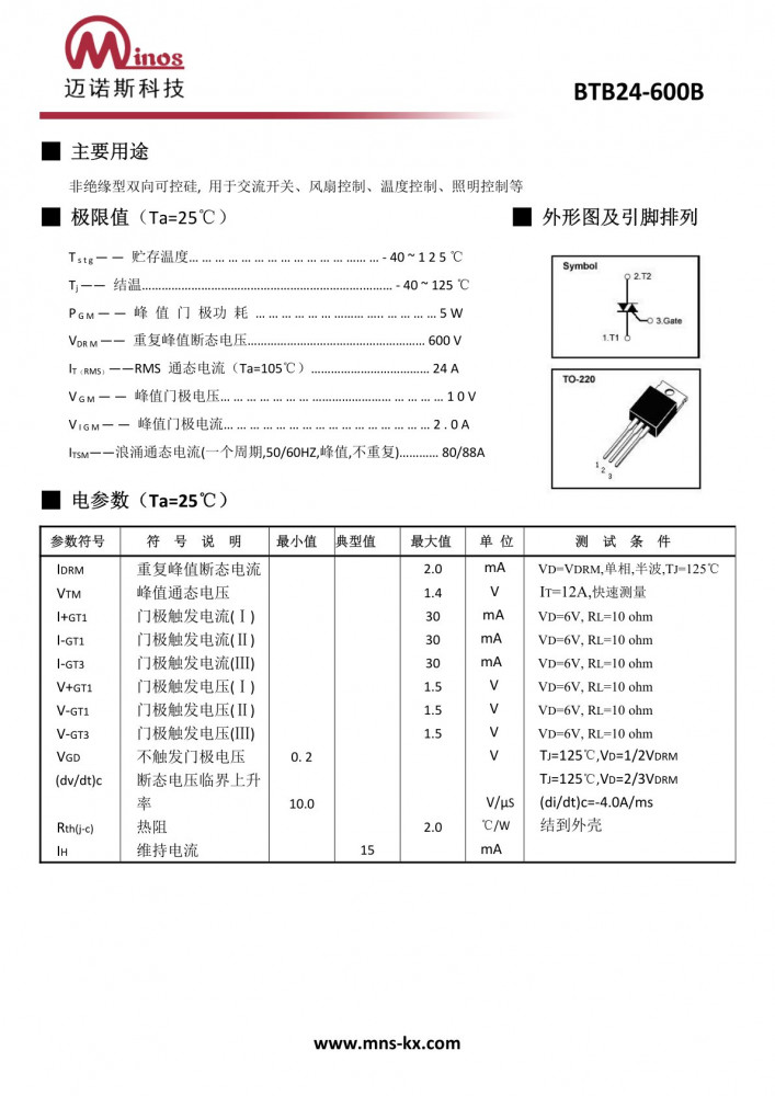 BTB24-600B datasheet page 1