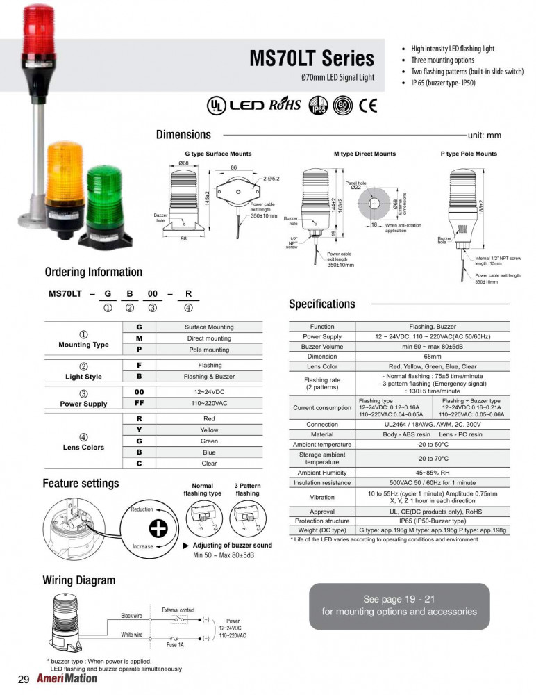 MS70LT series product document page