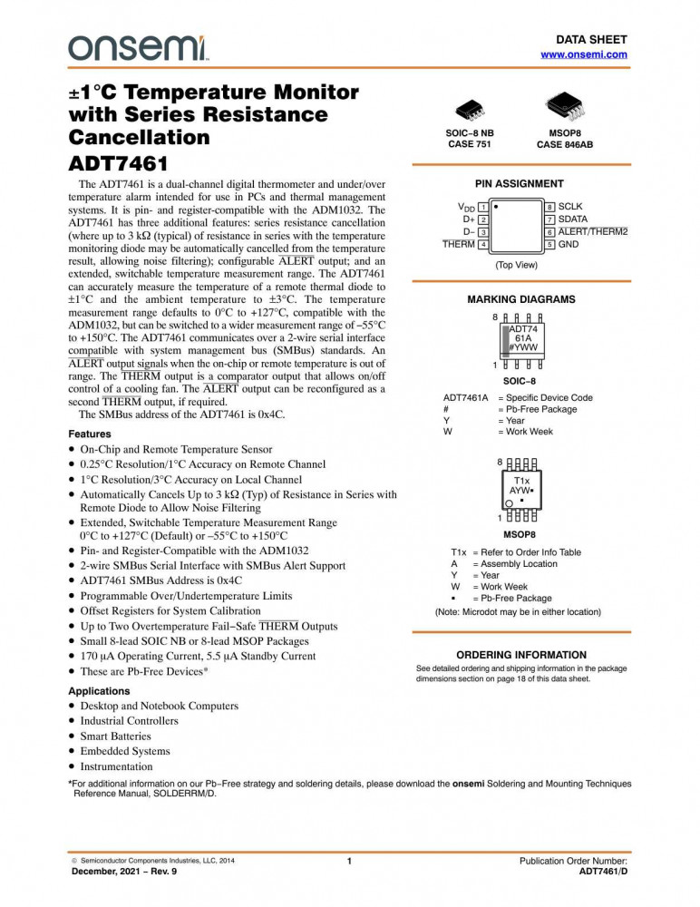 ADT7461 technical document, page 1