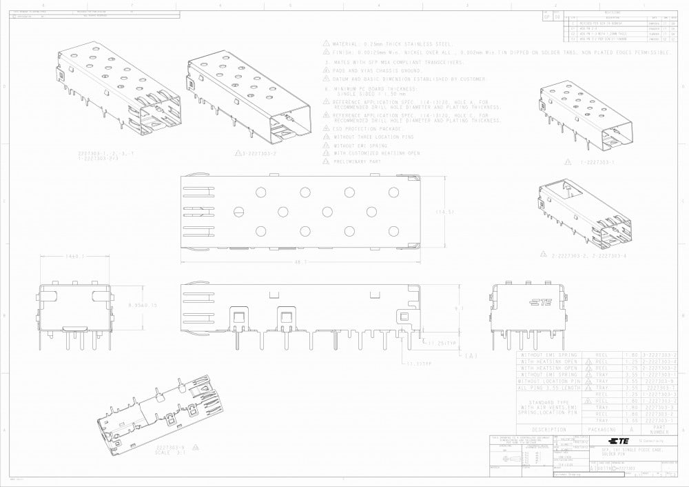 TE Connectivity drawing sheet 1 for 2227303-3