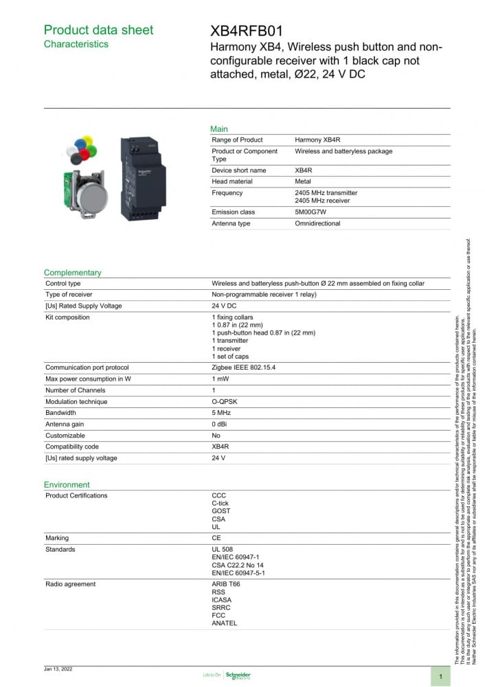XB4RFB01 technical document page 1