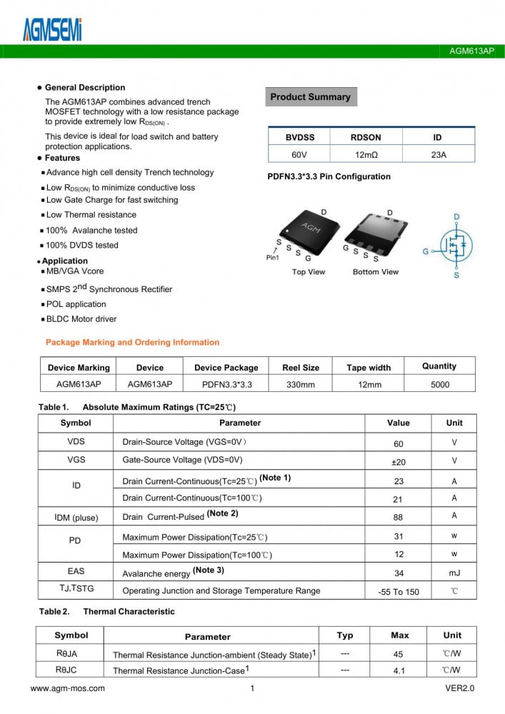 AGM613AP datasheet page 1