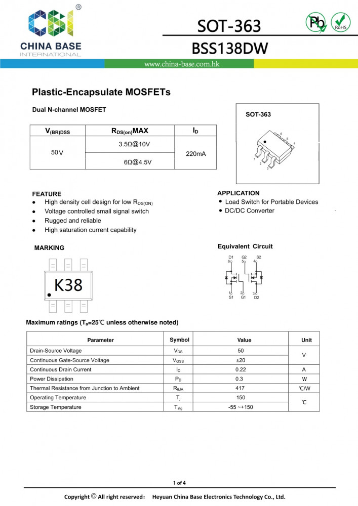CBI BSS138DW datasheet page 1