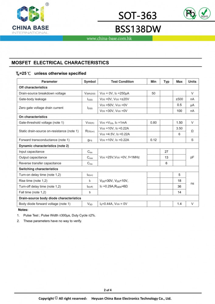 CBI BSS138DW datasheet page 2