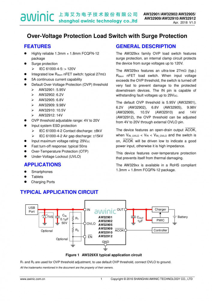 AW32901FCR datasheet page 1