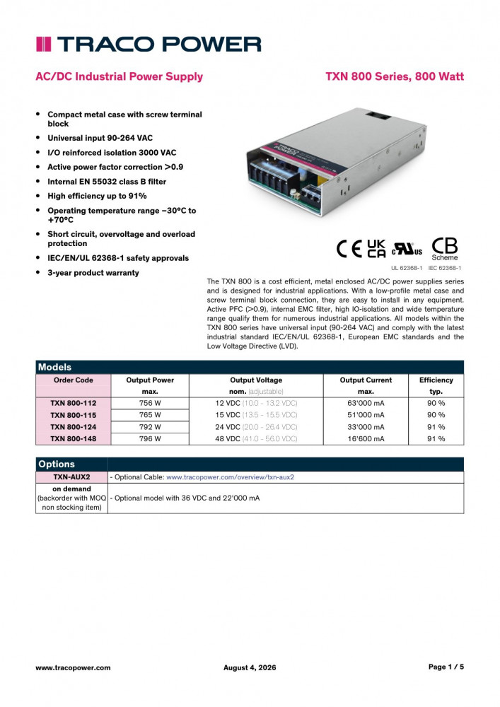 TXN 800 series technical document page 1