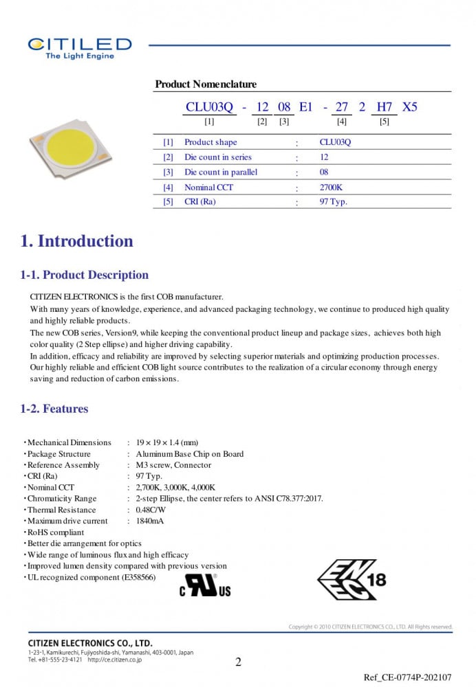 CITIZEN CLU03Q-1208E1 datasheet page 2