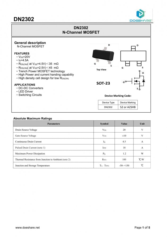 DN2302 datasheet page 1