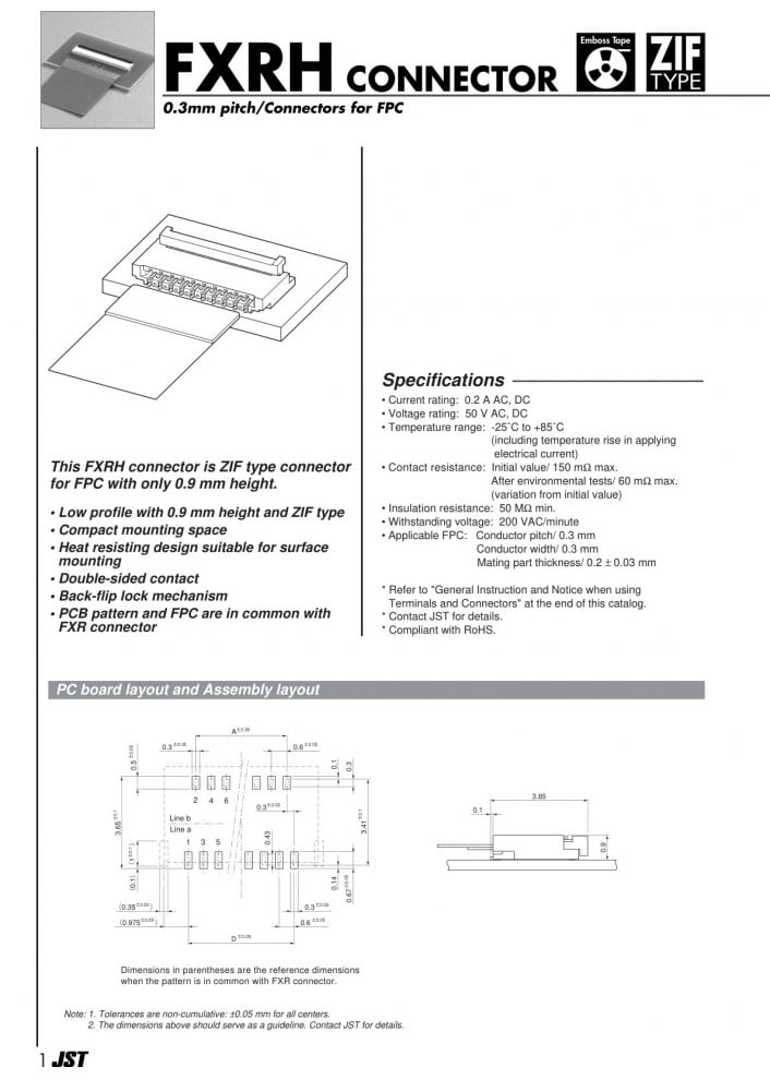 JST FXRH connector technical document page 1