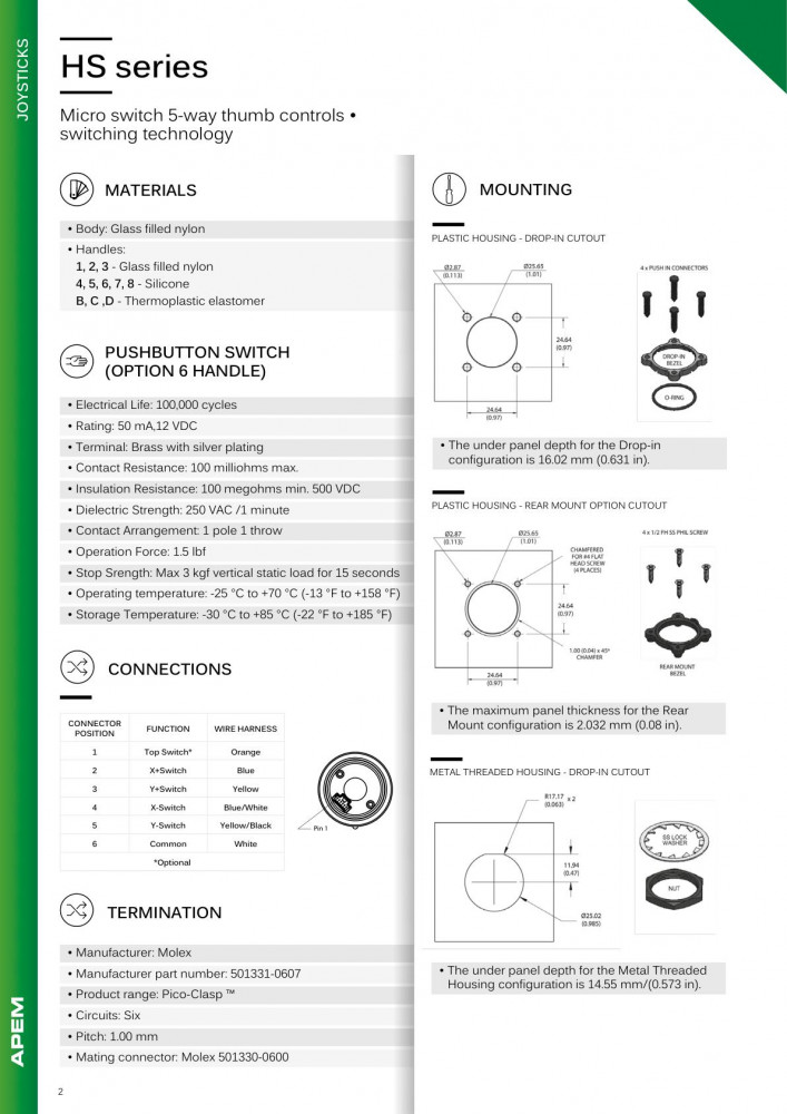 APEM HS series technical page 2