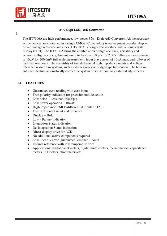 HT7106ANZ datasheet page 1