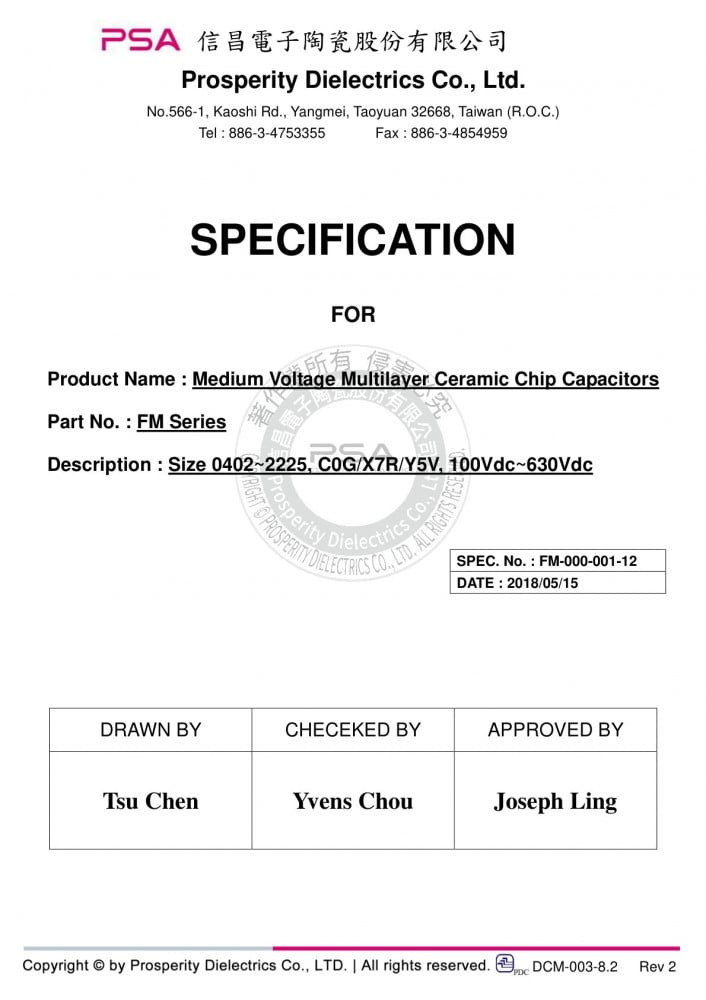 PSA FM Series specification page 2