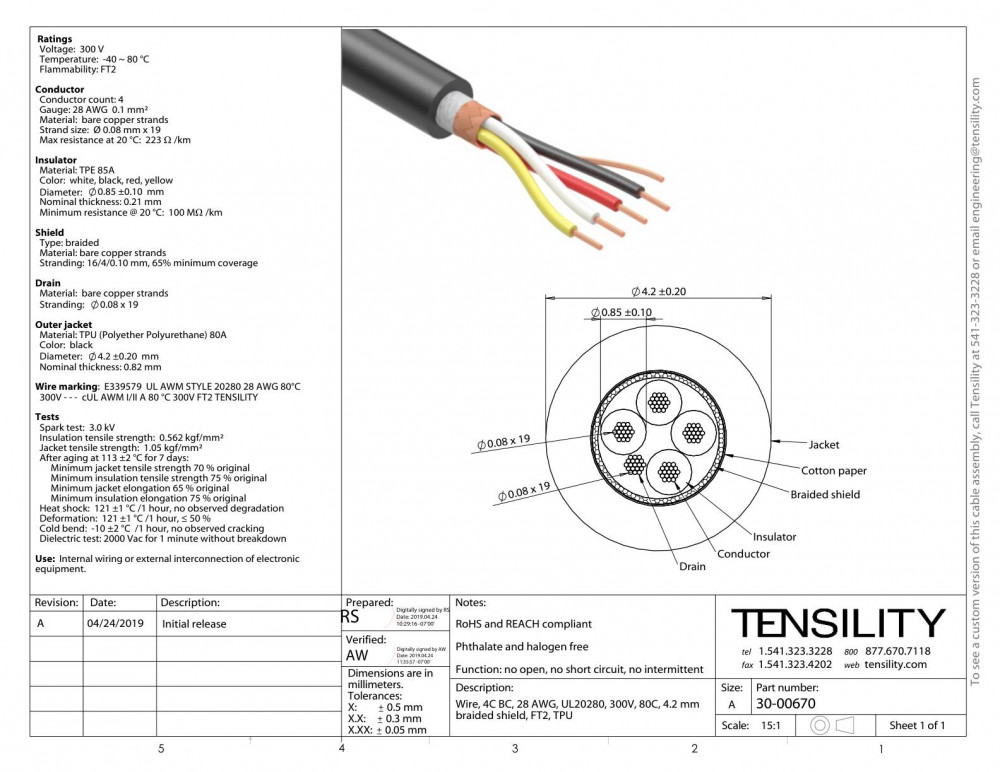 30-00670 cable product drawing and specification image